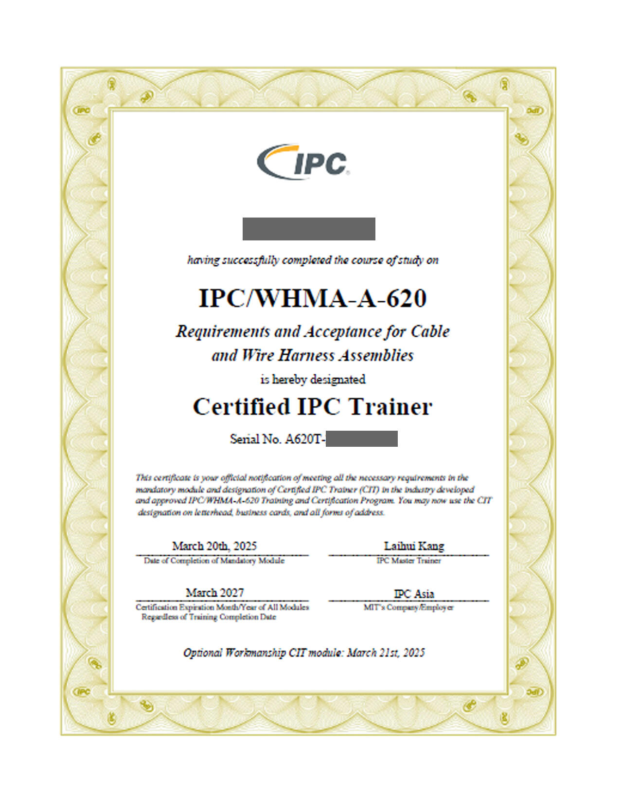 IPC/WHMA-A-620 CIT